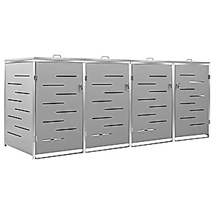 loibinfen Metal Quadruple Outdoor Wheelie Storage Bin Shed with Handy Door and Locking System for Barkyard Outdoor Patio Garden 27.2"x30.5"x45.3" Gray