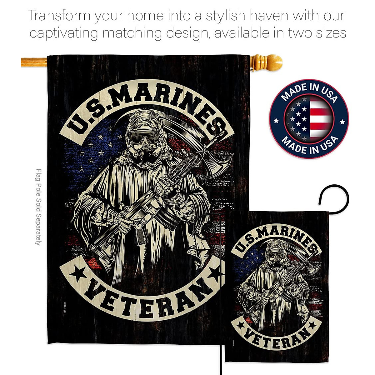 Marines Veteran House Flag - Armed Forces Marine Corps USMC Semper Fi United State American Military Retire - Decoration Banner Small Garden Yard Gift Double-Sided Made In USA 28 X 40