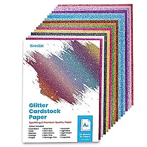 Glitter Cardstock Paper 110lb. 300 GSM - 30 Sheets - 15 Colors - A4 Cricut Cardstock, Glitter Paper Cardstock for Cricut, Scrapbook, DIY Crafts, Decor, Gift Wraps, Booklet Covers, Custom Cards (30)