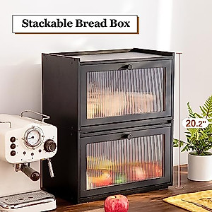 Bamboo Bread Box for Kitchen Counter-Large Capacity Bread Storage Container Farmhouse Bread Box with Window Bread Holder,Bread Storage Bin. (Black)