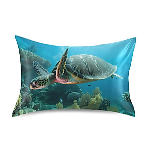 KEEPREAL Sea Turtle Satin Pillowcase for Hair and Skin Silk Pillowcase - Satin Pillow Covers with Envelope Closure, Queen Size(20x30 inches)