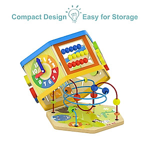 TOP BRIGHT Wooden Activity Cube, Educational Toys for 1 One Year Old Girls and Boys, Baby Girl First Birthday Gifts