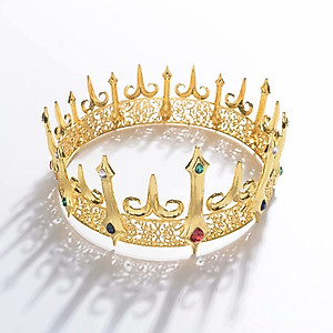 S SNUOY Gold King Crowns for Men Full Round Metal Crown King Party Hats Crowns and Tiaras for Men