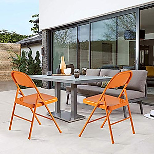 VECELO Metal Frame Folding Hold Up to 350 Pounds, Mounted Steel Chairs with Triple Braced & Double Hinged Back for Home Office, Set of 4, Orange