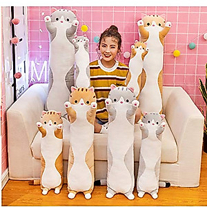 Shayon Cat Soft Pillow Plush Long Throw Sleeping Pillow Cotton Kitten Pillow Cuddly Stuffed Cute Plush Doll Toy Gift for Kids Girlfriend (Yellow, 50cm) 1 Count (Pack of 1)