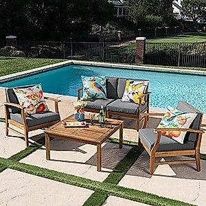 Artscope Set of 4 Decorative Throw Pillow Covers 18x18 Inches, Retro Flowers and Birds Waterproof Cushion Covers, Perfect to Outdoor Patio Garden Living Room Sofa Farmhouse Decor