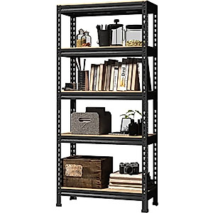 BuxWellBang 5-Shelf Heavy Duty Shelving - Adjustable Garage Storage Shelves, Metal Utility Storage Racks for Warehouse Pantry Basement Kitchen, Garage Organizers Shelf Unit, Black