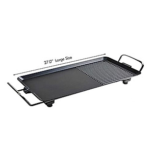 Electric Table Top Griddle. Korean Style Nonstick Grill. Indoor Raclette Yakiniku Grill Pan. Extra Large Portable. Adjustable Temperature. Campaing Indoor Outdoor (26.8 Inch)