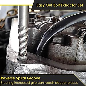 Topec 9 Piece Jumbo Spiral Flute Extractor -Easy Out Bolt Screw Extractor Set Square Shank Reverse Bit Set for Removing Broken Screws, Bolts, and Studs with Reverse Drill Bit Extractor Set