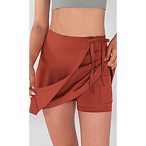 ODODOS Wrap Skorts for Women Built-in Shorts High Waist Tennis Skirts with Pockets for Casual Athletic Golf, Cinnamon, Small