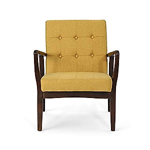 Christopher Knight Home Conrad Fabric Mid-Century Birch Club Chair, Wasabi and Dark Espresso, Mustard