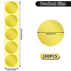 100pcs 1 3/4" Self-Adhesive Gold Embossed Foil Blank Certificate Sealing Stickers - Perfect for Invitations, Notary Seals, Corporate Seals, Personalized Monogram Emboss (Gold)