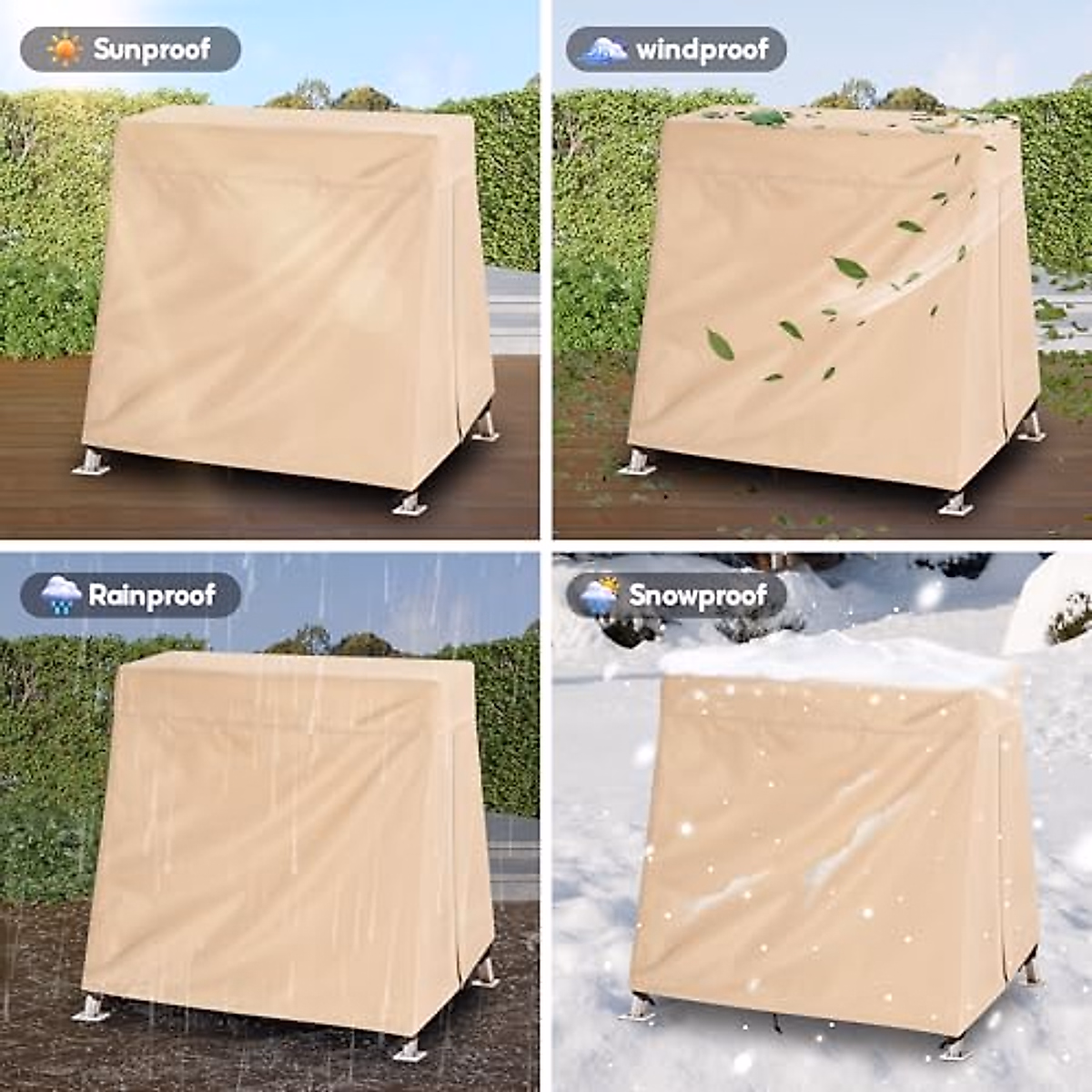uHousDeco Outdoor Swing Covers for A Frame Patio Swing, 72" L x 55" D x 67" H, A-Frame Swing Cover Waterproof, Porch Patio Swing Canopy Cover, Windproof UV Resistant All Weather Protector - Beige