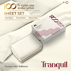 Mayfair Linen 100% Egyptian Cotton Sheets Queen Size - 800 High Thread Count Sheets Queen, 4 PC Luxury Hotel Sheets for Queen Size Bed, 16" Deep Pocket Sateen Weave Soft Cooling Bedding Sets - Ivory