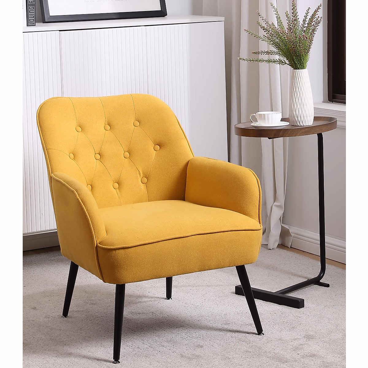Ochangqi Modern Mid Century Velvet Sherpa Armchair, Accent Chair for Living Room Bedroom and Office, Easy Assembly, Comfy and Stylish Sofa Chair (Yellow)