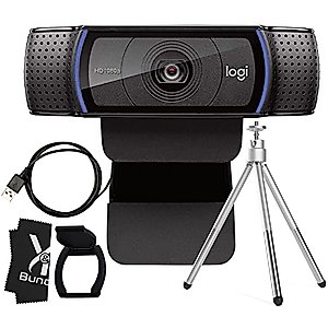 Logitech Webcam C920 HD Pro Bundle with Tripod, Privacy Shutter & Cleaning Cloth - Privacy Cover Computer Webcam Microphone - 1080p Streaming Wide Angle Video Camera - 1080P Desktop Web Camera