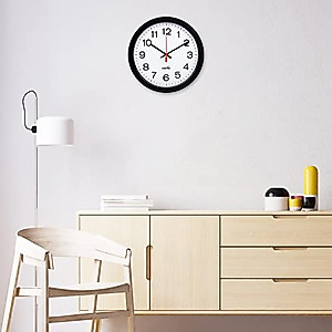 Yoobure 12" Silent Quartz Decorative Wall Clock Non-Ticking Digital Plastic Battery Operated Round Easy to Read Home/Office/School Black Clock