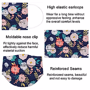 Wtosuhe 3-Ply Floral Disposable FaceMask with Spring Flower Printed Designs, 50 Pack Adults Spring Breathable FaceMasks with Nose Wire for Women Men