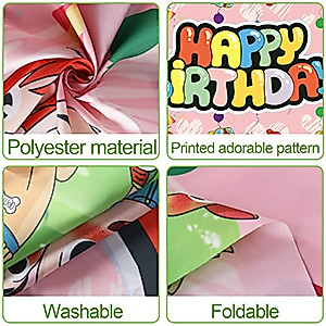 Gelayz Cartoon Cute Melon Tablecloth - 60''x84'' JJ Melon Stripe Table Cover+ 7 Balloons, Pink Melon Birthday Party Supplies Decorations for Themed Party Children Birthday Kids Boys