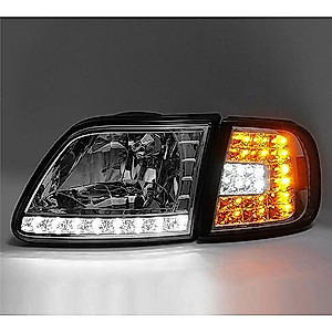 HH Building 2pcs Headlight Front Left Right Driver Passenger Side Clear Lens Chrome Housing Headlights + Corner Signal Lights 3L3Z13008DA FO2502267 5_HD-ON-FF15097-LED-SET-C