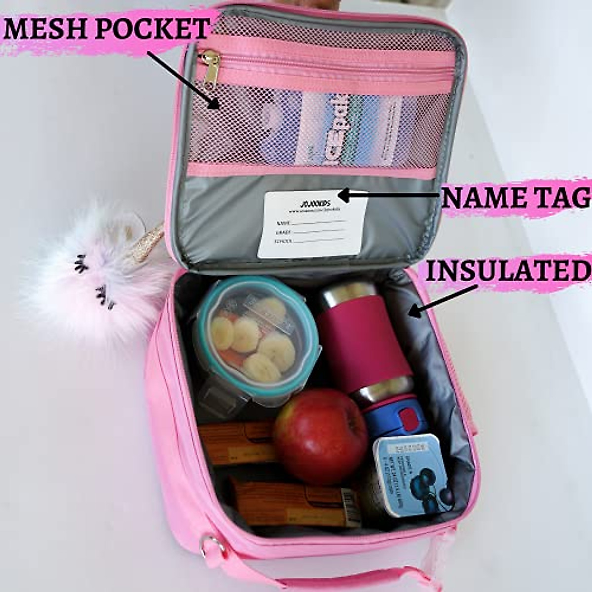 JOJOOKIDS Lunch Box Insulated - Easy to Clean and Safe to Use Kids Lunch Bag for Girls Glitter Rainbow Thermal Soft Perfect for Packing Hot or Cold Snacks for School and Travel