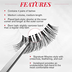 Ardell Demi Wispies False Eyelashes Black, Eye Make-Up Enhancement, Full Volume Strip Lashes - 4 pairs, 1 Pack