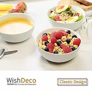 WishDeco Cereal Bowls Set of 4, Ceramic Soup Bowls, 20 Ounce Breakfast Bowls, 6" White Bowls for Dessert, Oatmeal, Pasta, Noodle, Salad, Rice, Microwave & Dishwasher Safe