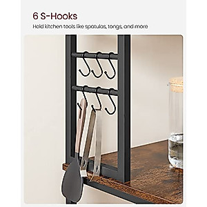VASAGLE Baker's Rack, Microwave Oven Stand, Kitchen Tall Utility Storage Shelf, 6 Hooks and Metal Frame, Industrial, 15.7 x 31.5 x 65.7 Inches, Rustic Brown and Black UKKS019B01
