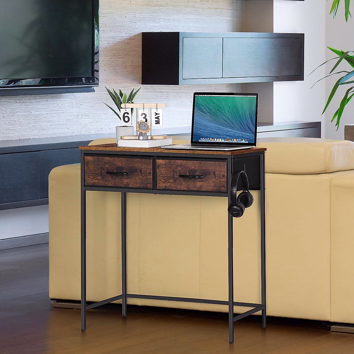 BTY Narrow Console Table Small Entryway Table Industrial + Narrow Console Table with 2 Drawers Small Industrial Entryway Table with Drawers