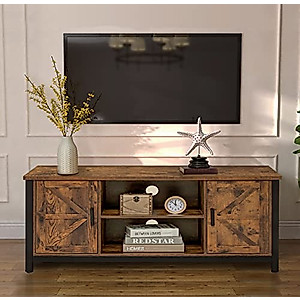 WEENFON Farmhouse TV Stand for 55 Inch TV, TV Console with Storage Barn Doors,Entertainment Center for Living Room, Bedroom, TV Stand with Stable Metal Frame,Rustic Brown