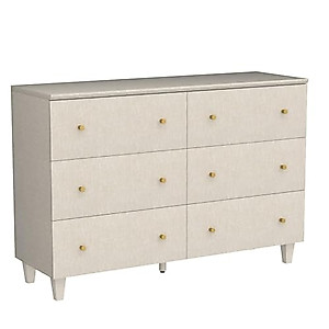 WAMPAT Dresser with 6 Drawers for Bedroom, Wooden Kids Dressers with Wide Chest of Drawers, Beige Modern Closet Storage Organizer Furniture with Solid Wood Legs for Living Room, Hallway, Nursery