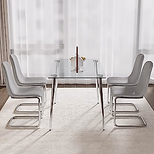 AZmac Glass Dining Table Set for 4,51" Dinner Table Set,5 PCS Dining Room Table Set with Soft Dining Chairs, Kitchen Table with Rectangle Tempered Glass and Silver Metal Legs
