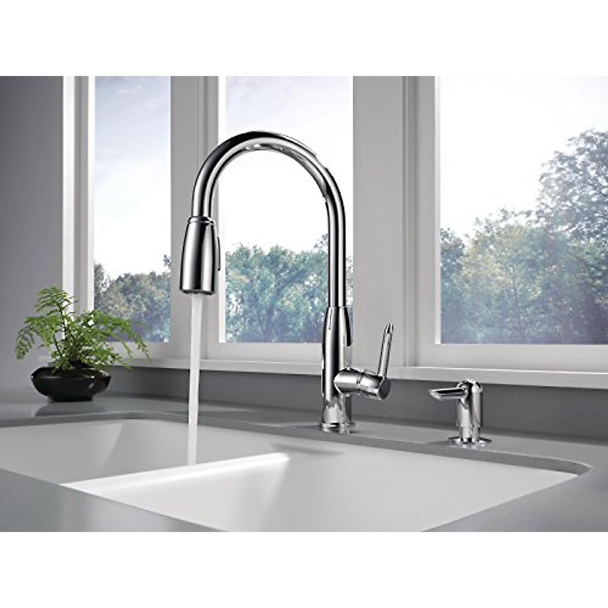Peerless P188103LF-SD Apex Single Handle Kitchen Pull-Down with Soap Dispenser, Chrome