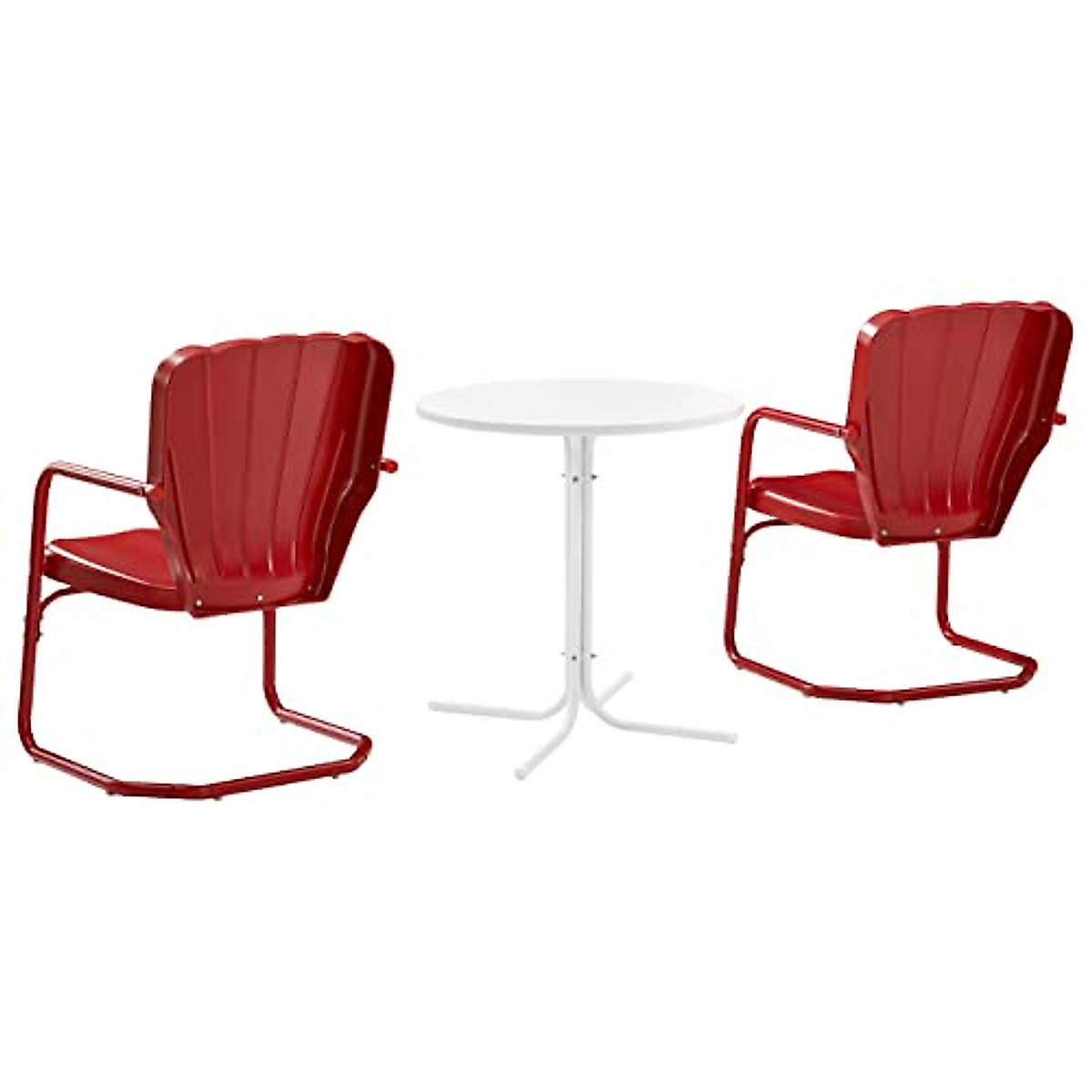 Crosley Furniture Ridgeland 3-Piece Outdoor Bistro Set, Retro Metal Patio Table and Chairs for Dining, Porch, Bright Red Gloss