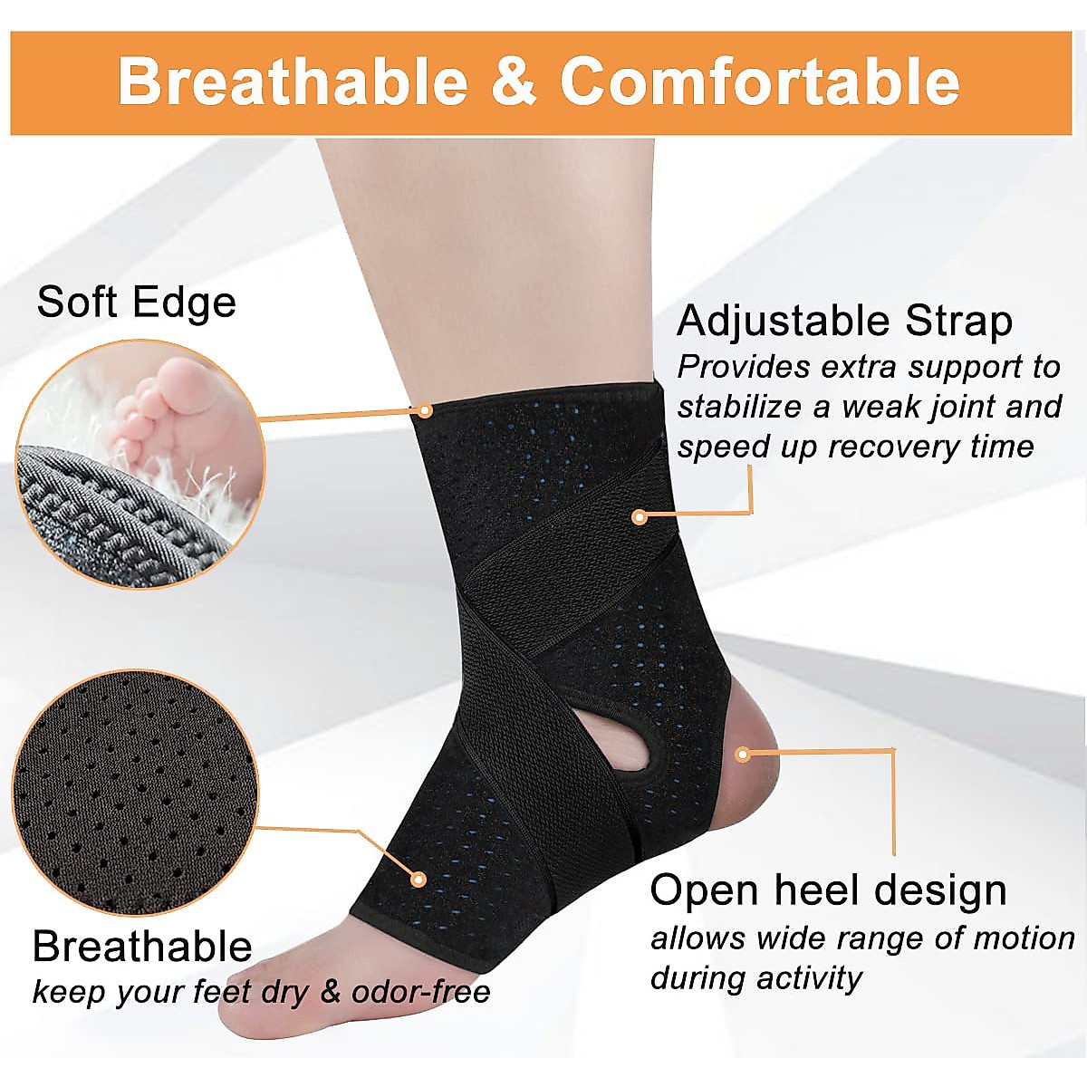 Vinaco 1 Pair Adjustable Compression Ankle Brace for Sprained Ankle, Strong Support & Breathable Ankle Support for Injury Recovery, Joint Pain, Swelling, Man & Women