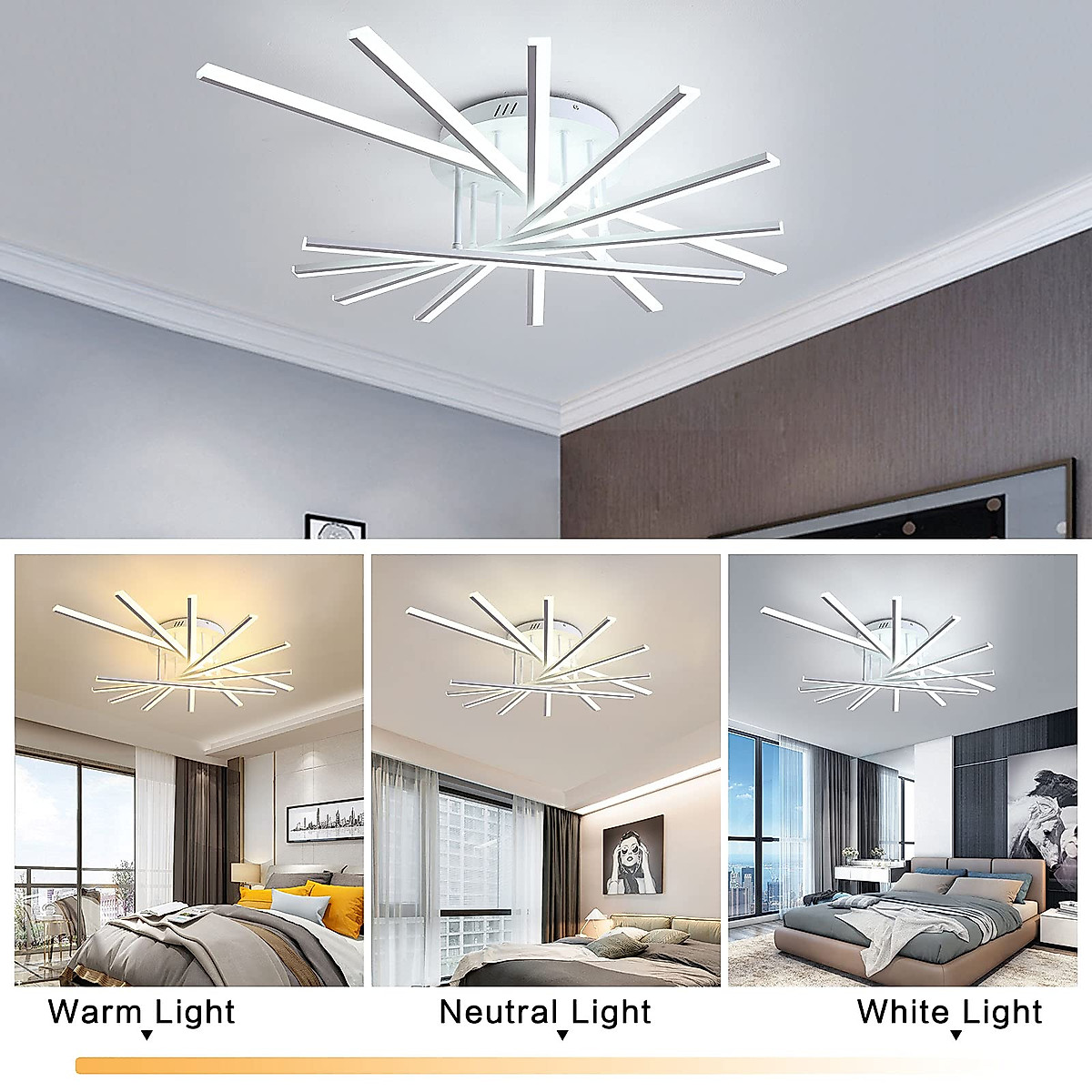 Gdrasuya10 Modern Ceiling Light, LED Flush Mount Chandelier with 7 Light Neutral White Geometric Linear Ceiling Light for Kitchen Foyer Dining Room Living Room Bedroom