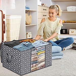 StorageTastic Direct 100L Storage Containers, Large Clothes Storage Bins Foldable Organization and Storage Bags with Reinforced Handle, Clear Window for Bedding, Blankets, Clothing, 3 Pack, Grey