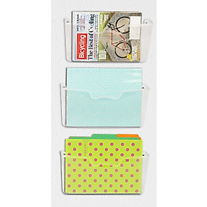 3 Pack - Simple Houseware Clear Single Pocket Wall Mount File Holder
