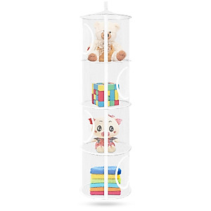 Toy Net Hammock for Stuffed Animals Net, Foldable Toy Storage Organizer 4 Compartments Net for Stuffed Animals Corner for Boys, Girls, Gloves, Hats, Socks（white）