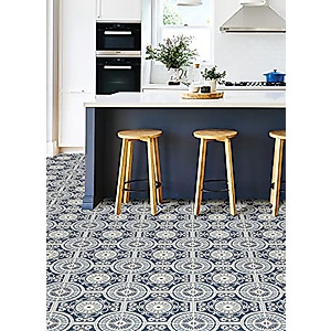 FloorPops 12-in by 12-in Blue Ezra Vinyl Peel & Stick Floor Tiles (10 Tiles), (10 sq.ft./Carton)