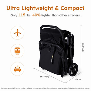 MAMAZING Lightweight Baby Stroller with Organizer, Ultra Compact & Airplane-Friendly Travel Stroller, One-Handed Folding Stroller for Toddler, Only 11.5 lbs, Coal