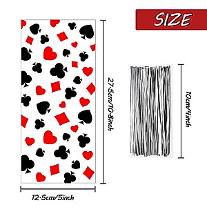 100 Pieces Casino Party Cellophane Treat Bags, Black Red Las Vegas Poker Party Plastic Candy Bags Goodie Favor Bags with 100 Silver Twist Ties for Casino Themed Poker Birthday Party Supplies