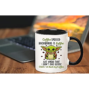Fonhark - Alien Mug, Coffee Spelled Backwards is Eeffoc, Just Know That I Don't Give Eeffoc Until I've Had My Coffee, 11 Oz Novelty Coffee Mug/Cup