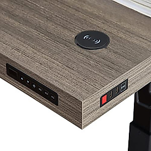 kowo Electric Height Adjustable Standing Desk with Drawer, 48" Home Office Wooden Computer Desk Ergonomic Memory Control Workstation Sit Stand Desk, Grey Oak/Black
