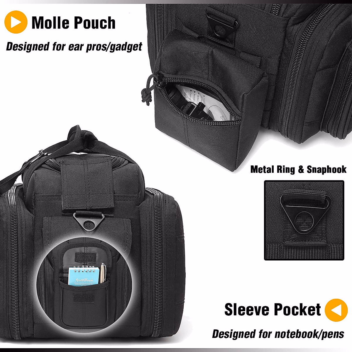 DBTAC Gun Range Bag Deluxe Middle Size | Tactical 2~4 Pistol Shooting Range Duffle Bag with Lockable Zipper for Handguns and Ammo (Black)