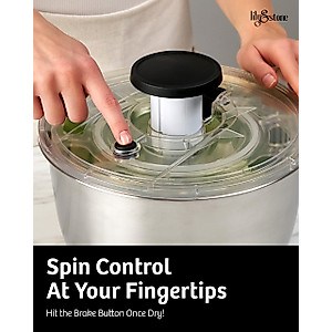 lily&stone Large Stainless Steel Pump Salad Spinner with Drain, Bowl, and Colander - Quick and Easy Multi-Use Lettuce Spinner, Vegetable Dryer, Fruit Washer, Pasta and Fries Spinner - 6.33 Qt