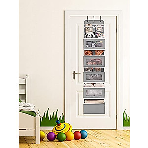 JARLINK 2 Pack 6-Shelf Over Door Hanging Organizer, Wall Mount Storage for Bedroom or Kitchen, Clear Window and PVC Pocket for Storage Cosmetics, Stationery, Sundries, etc (Grey)