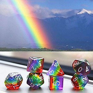 HD Polyhedral DND Dice Set RPG Rainbow Dice for Dungeons and Dragons(D&D) Role Playing Game,MTG,Pathfinder,Table Game,Math Games Dice Set with Dice Pouch