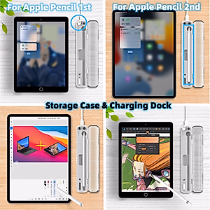 BRIMFORD 2 in 1 Charging Case Compatible with Apple Pencil 2nd & 1st, Magnetic Wireless Charger Dock for Apple Pencil with Adapter Storage Slots, Protective Case for iPad Pencil (Without Battery)