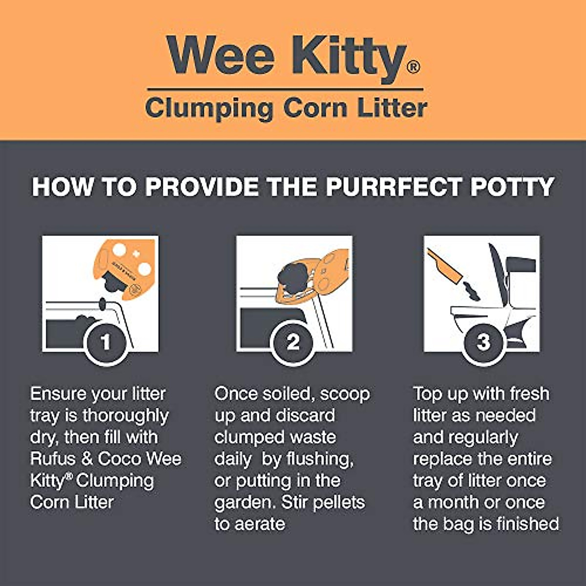Rufus & Coco WeeKitty | Natural Flushable Clumping Cat Litter | Low Tracking Biodegradable Pellets | Corn 8.8lbs bag